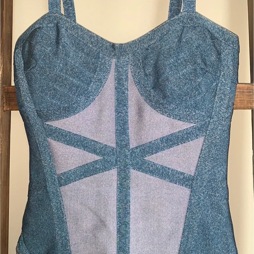 WOW couture | Dresses | Wow Couture Denim Color Blocked Bandage Dress ...